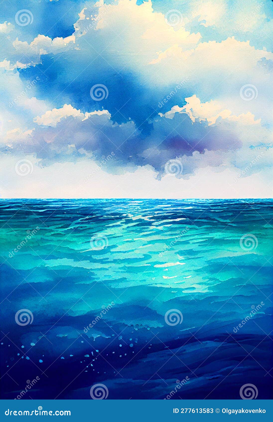 Watercolor Ocean Calm Water Surface, Ai Generation Stock Illustration ...