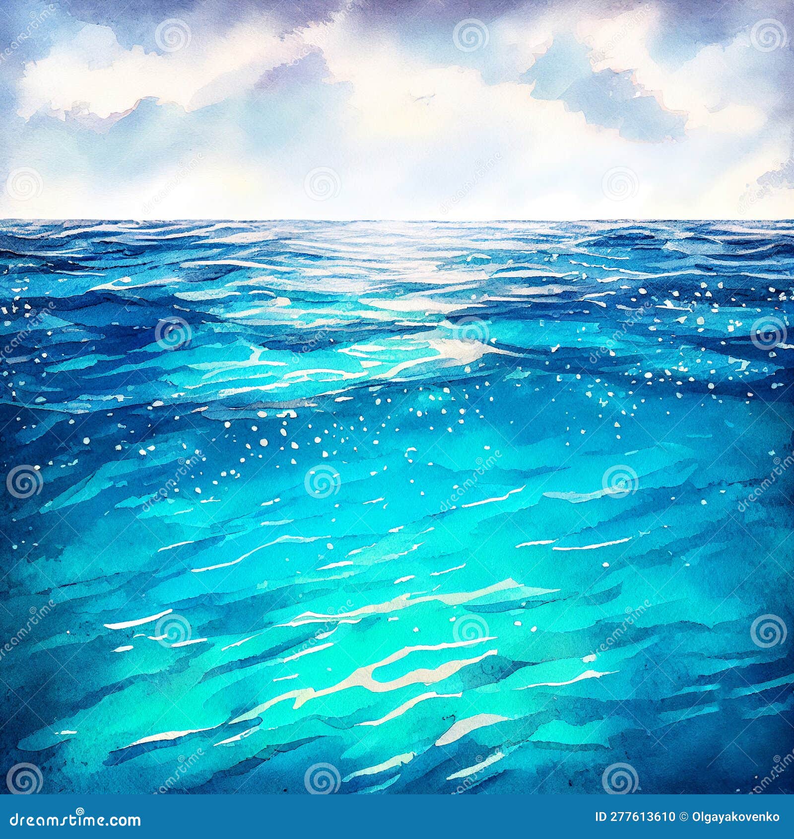 Watercolor Ocean Calm Water Surface, Ai Generation Stock Illustration ...