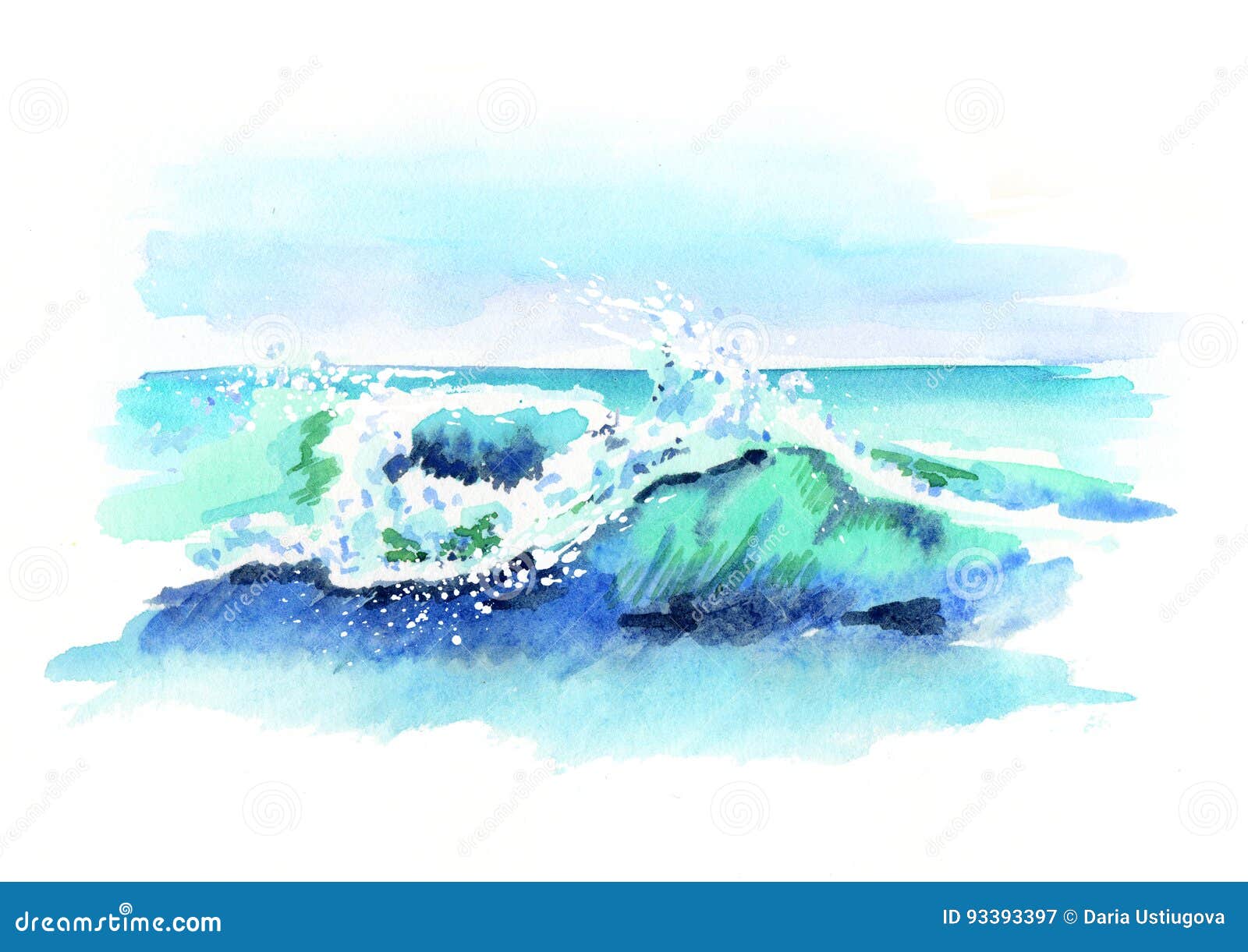 Watercolor Ocean Falling Down Wave Stock Illustration - Illustration of ...