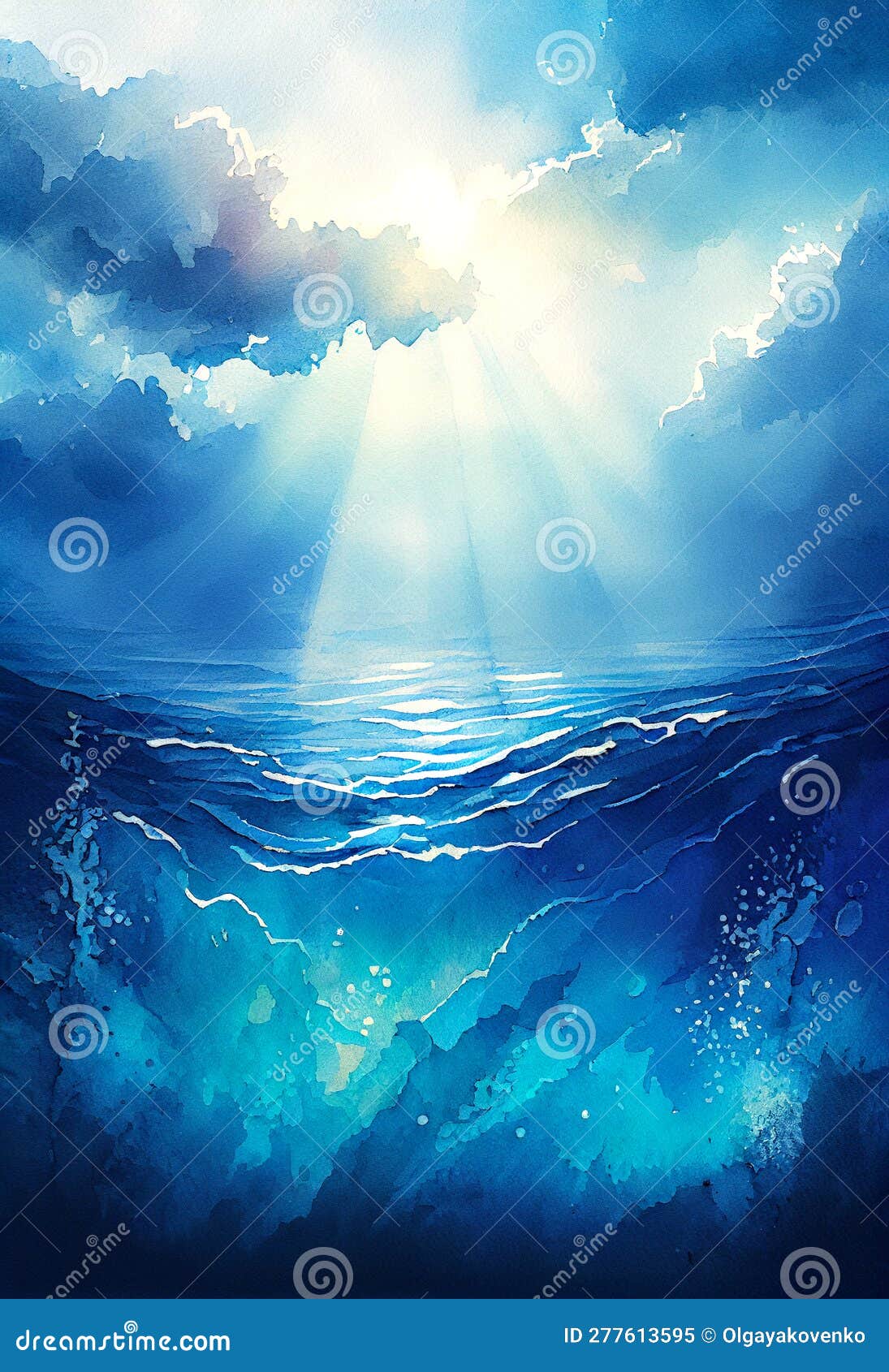 Watercolor Ocean Water Surface and Underwater, Ai Generation Stock ...