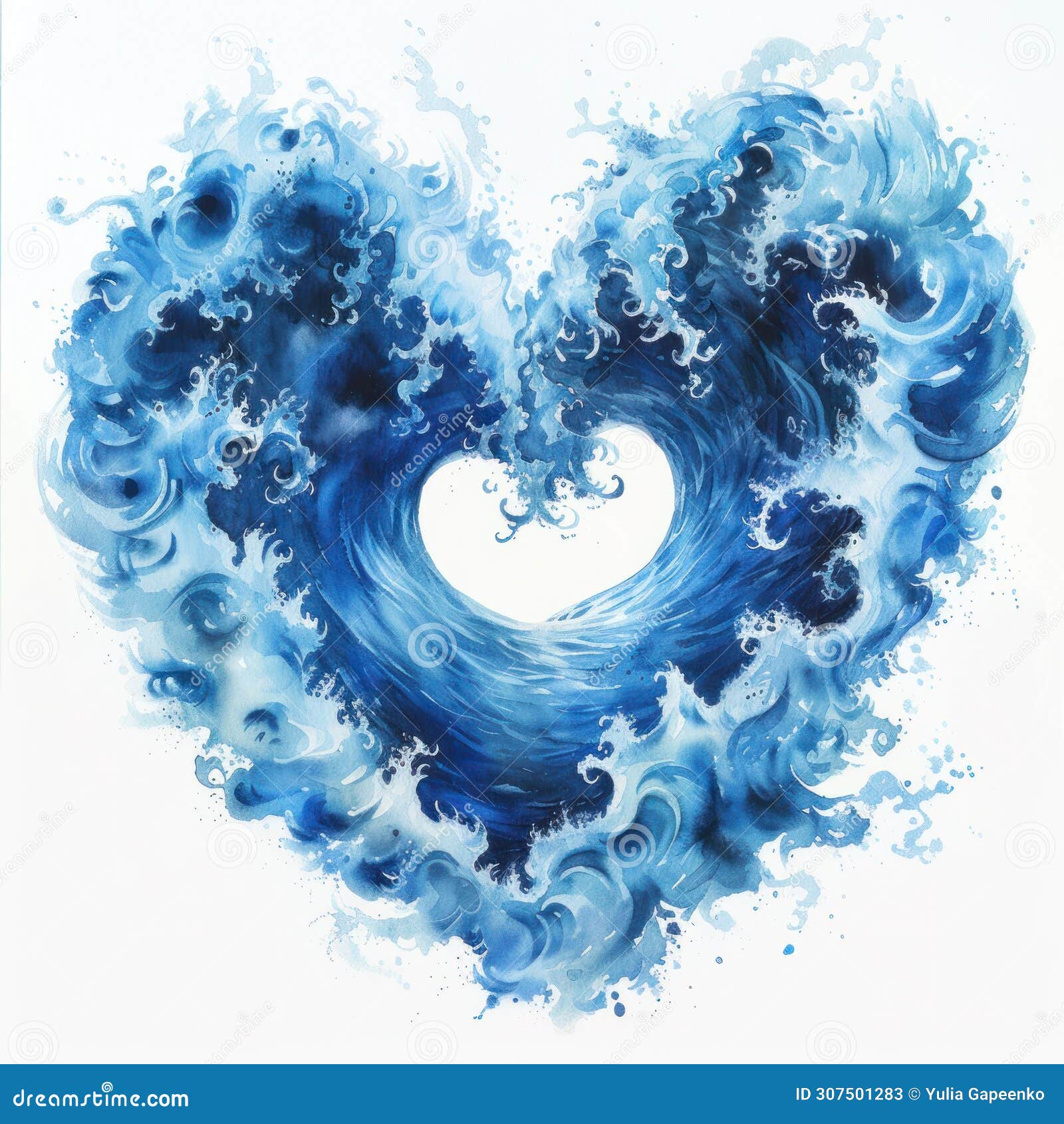 Watercolor, Ocean Waves, Heart Shape Isolated Stock Image - Image of ...
