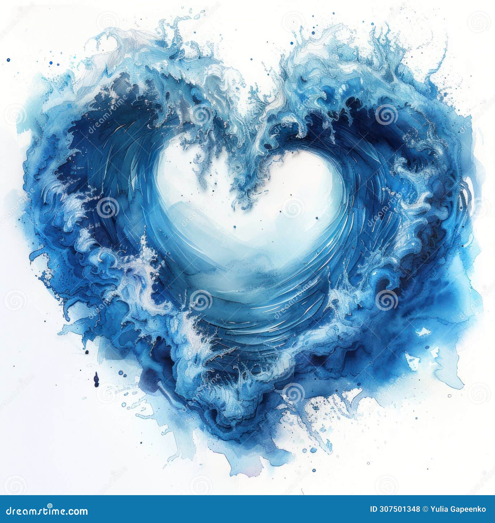 Watercolor, Ocean Waves, Heart Shape Isolated Stock Photo - Image of ...
