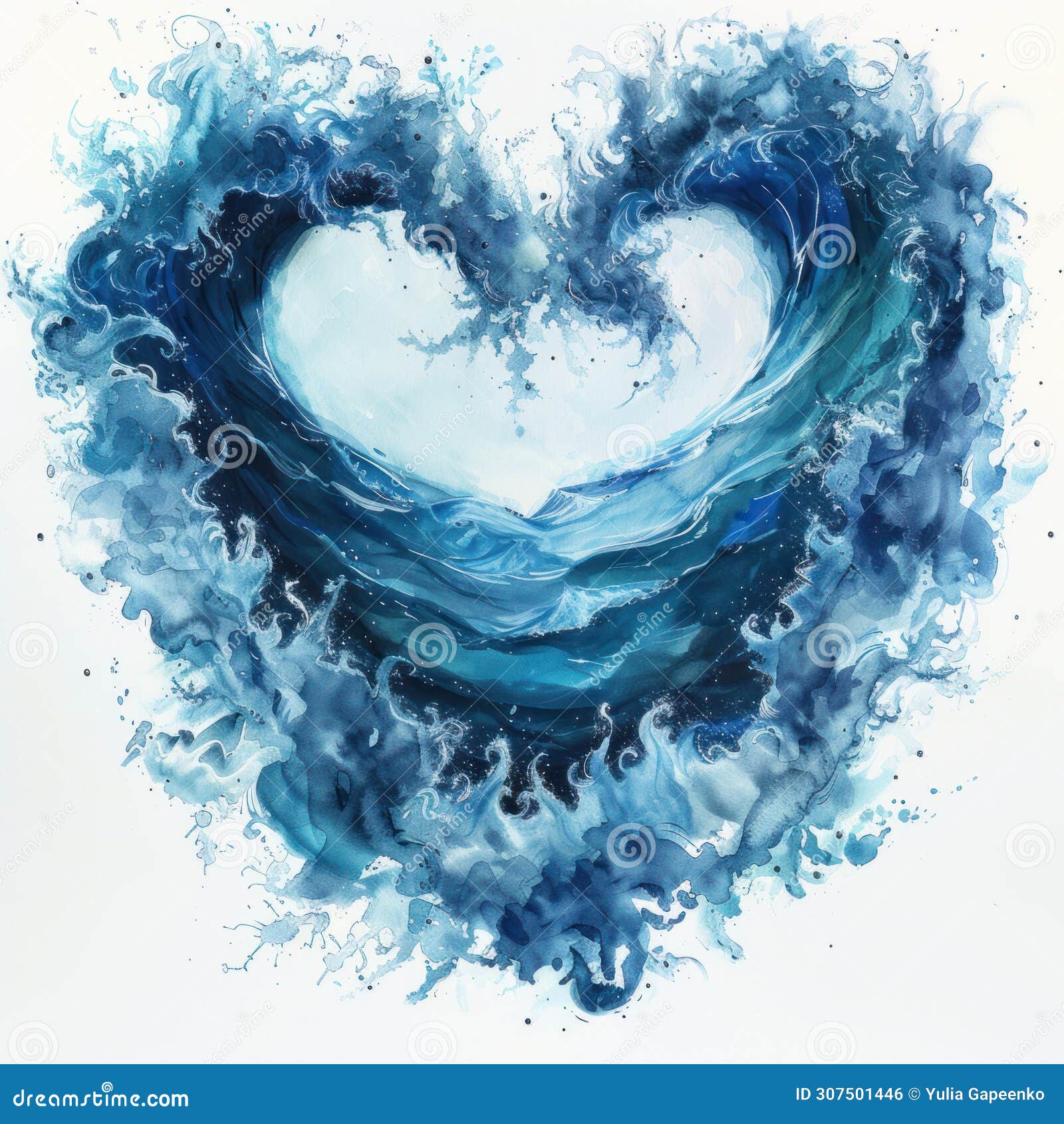 Watercolor, Ocean Waves, Heart Shape Isolated Stock Photo - Image of ...