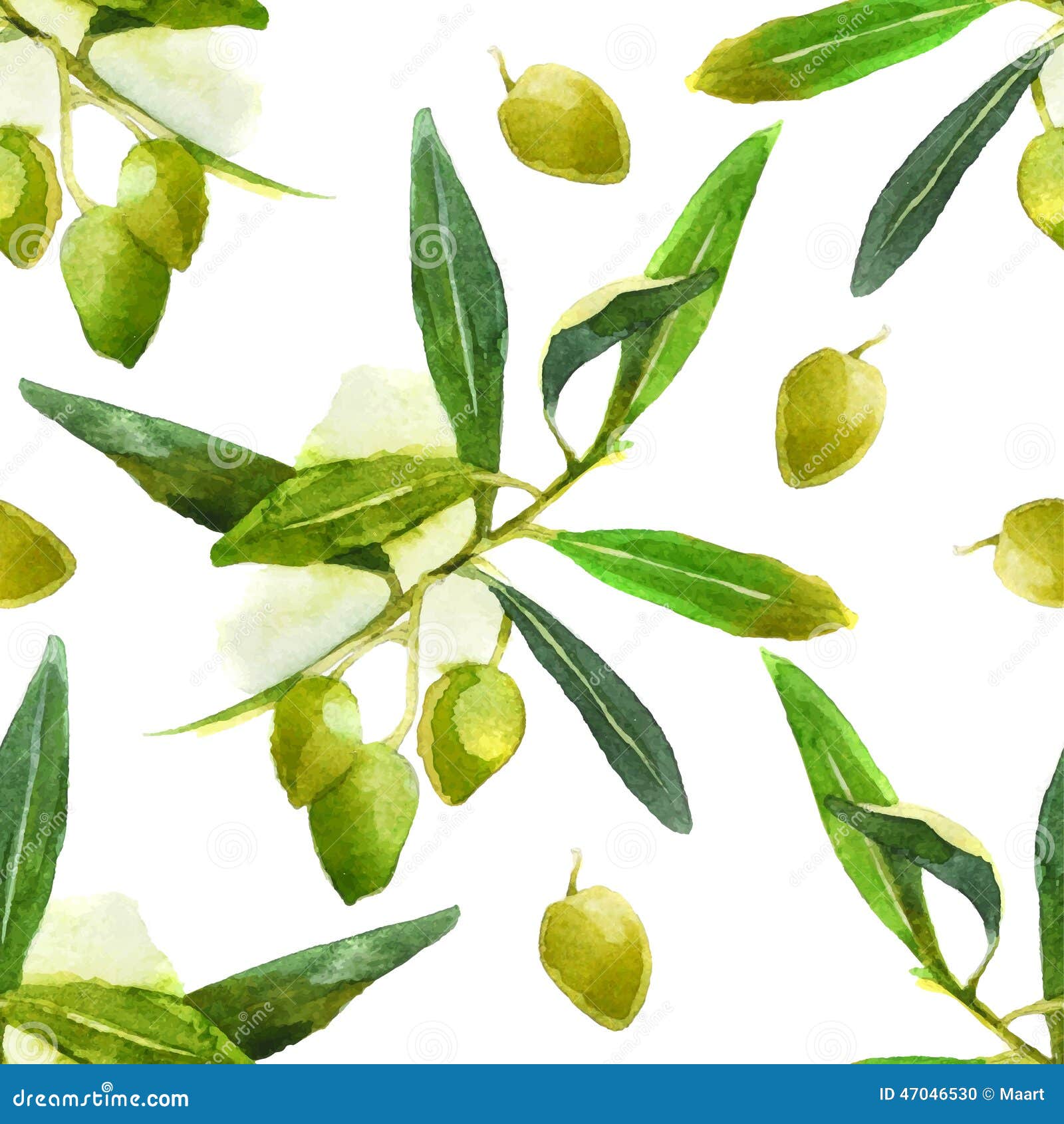 Watercolor olives pattern stock vector. Illustration of design - 47046530