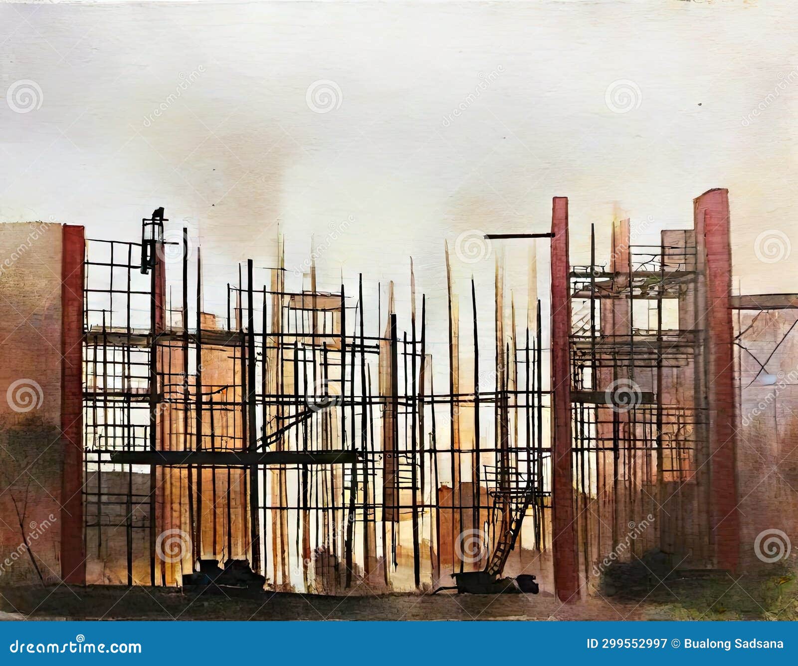 Watercolor of Ongoing Construction Stock Illustration - Illustration of ...
