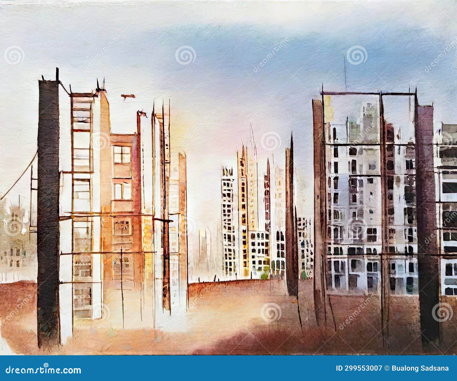 Watercolor of Ongoing Construction Stock Illustration - Illustration of ...