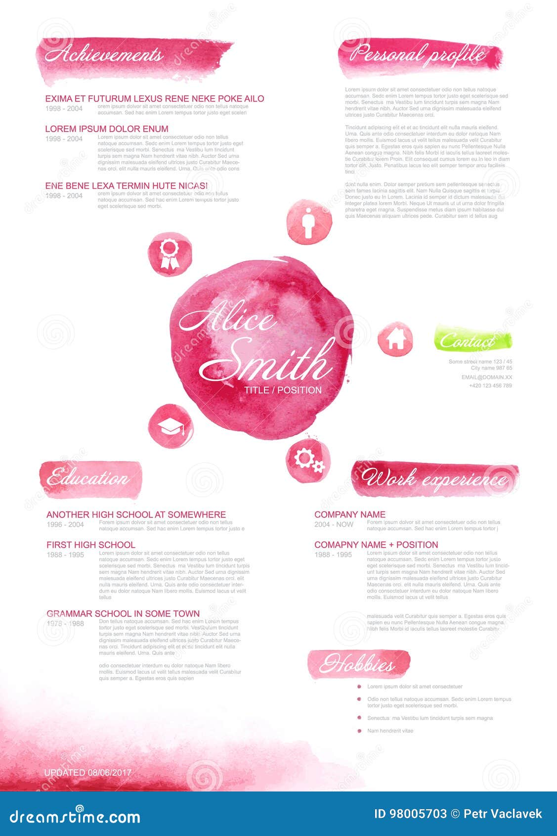 Watercolor Original Cv / Resume Template for Women Stock Vector ...