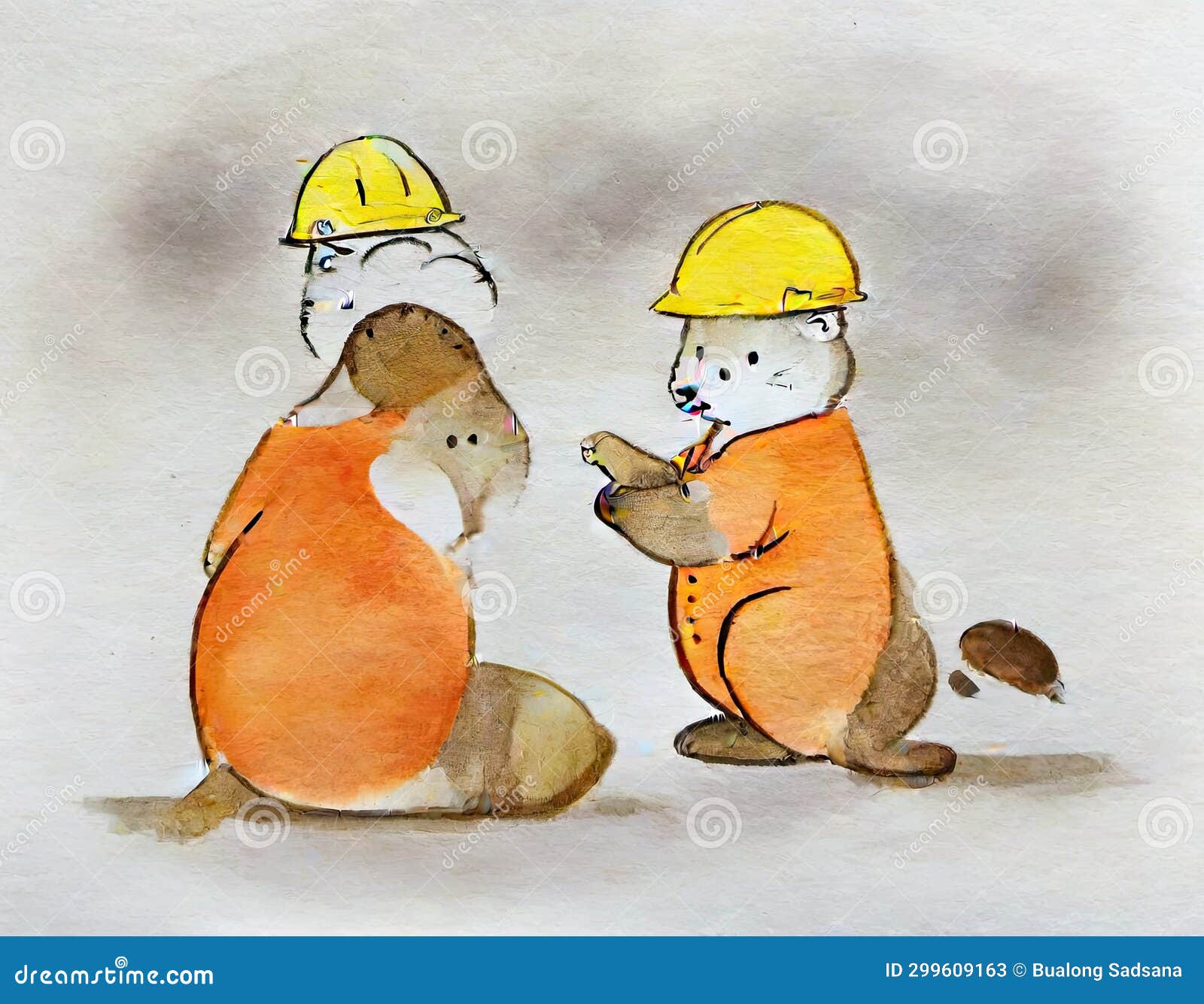 Watercolor of Otter Worker with Stock Illustration - Illustration of ...