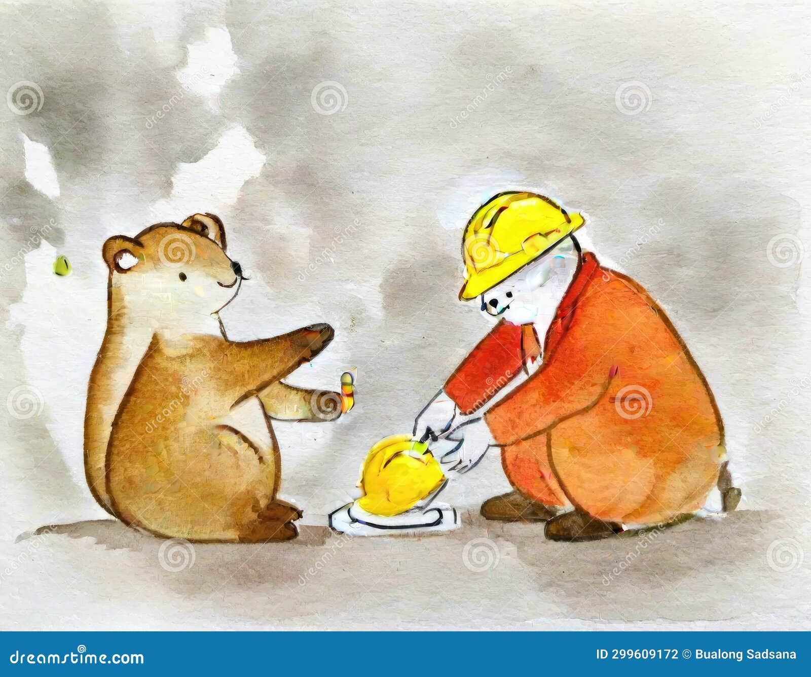 Watercolor of Otter Worker with Stock Illustration - Illustration of ...