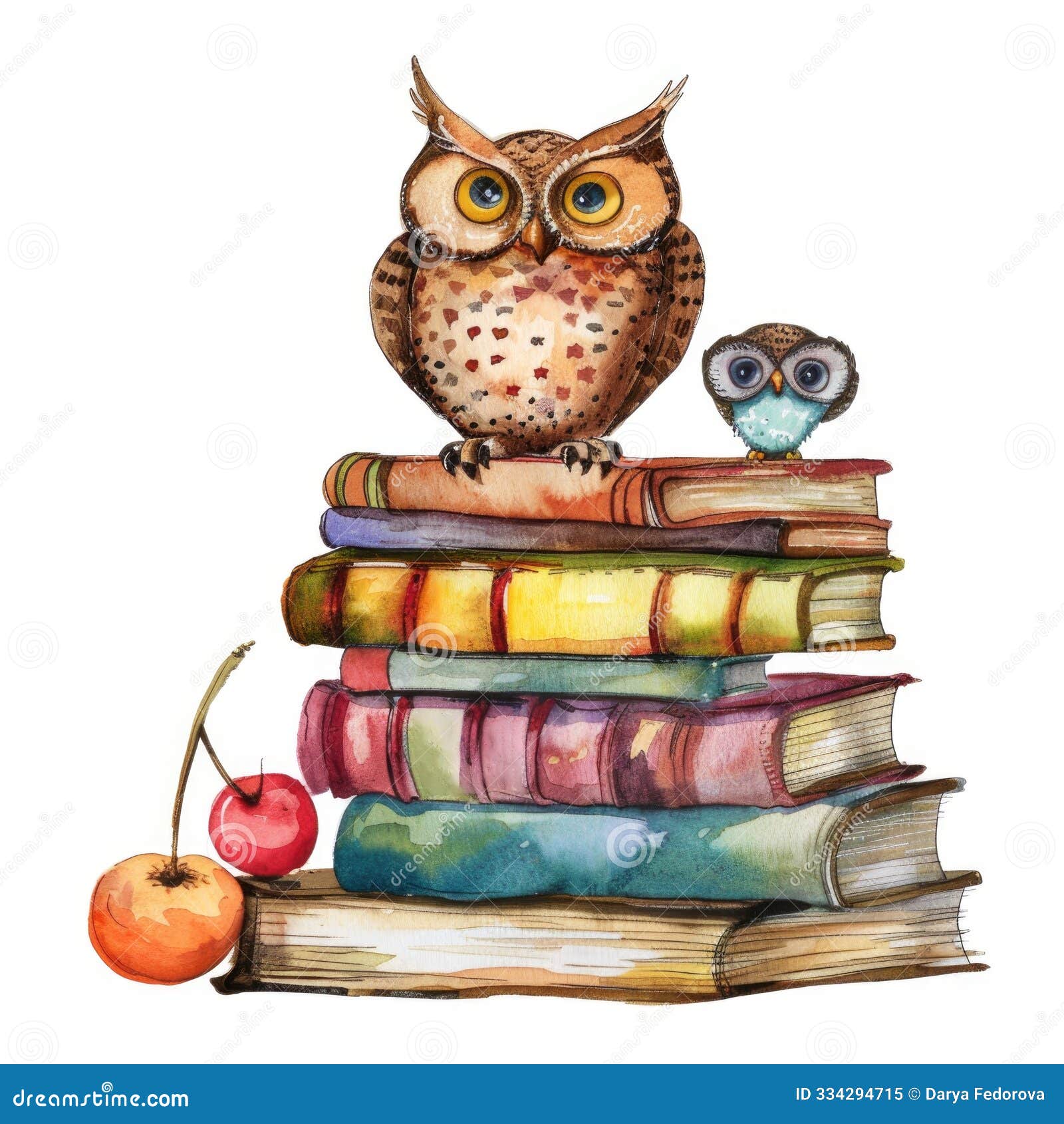 Watercolor Owl on Stack of Vintage Books Stock Illustration ...