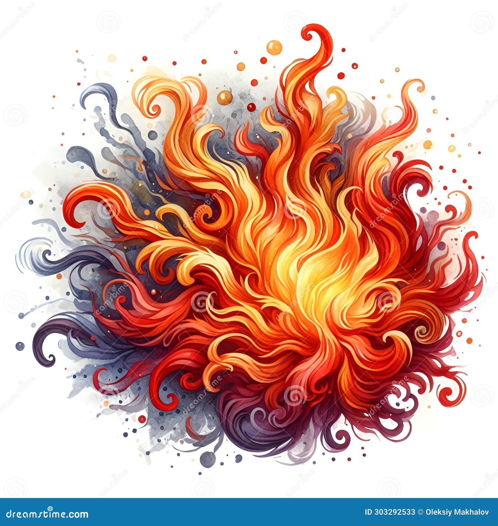 Watercolor Paint Hot Fire Burn Illustration Stock Illustration ...