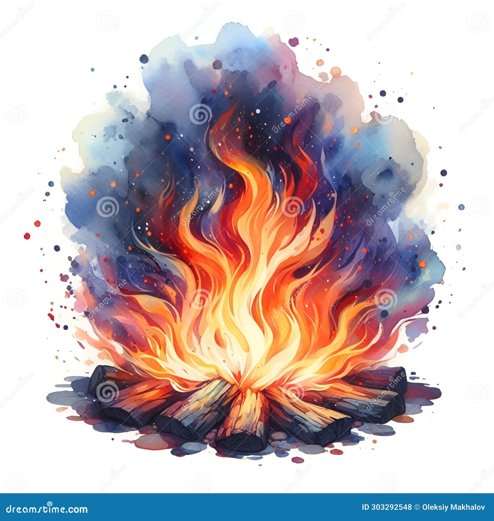 Watercolor Paint Hot Fire Burn Illustration Stock Illustration ...