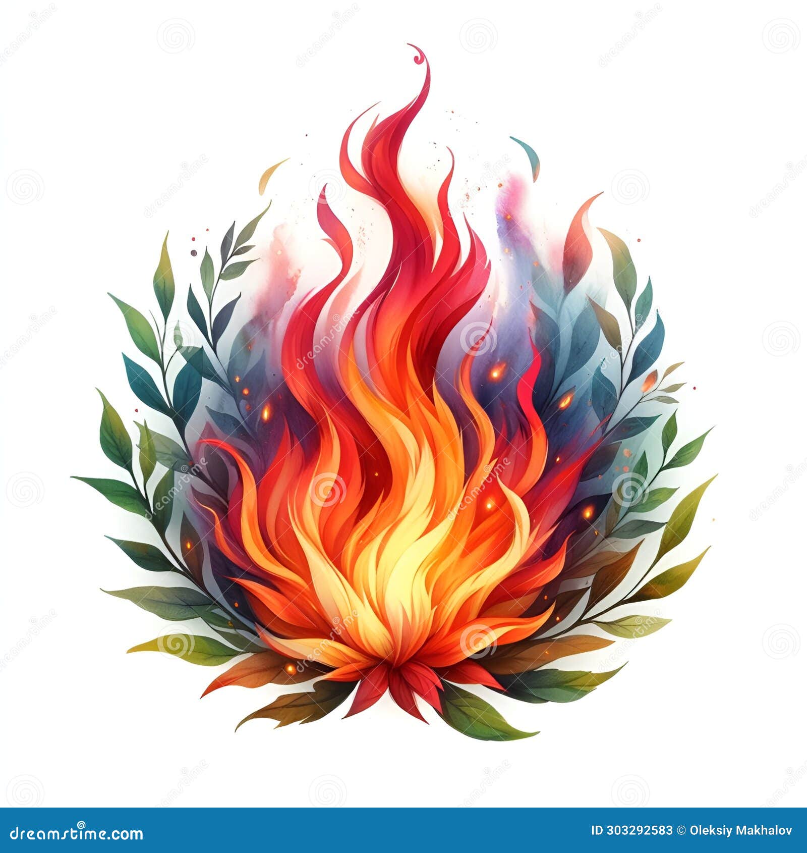Watercolor Paint Hot Fire Burn Illustration Stock Illustration ...