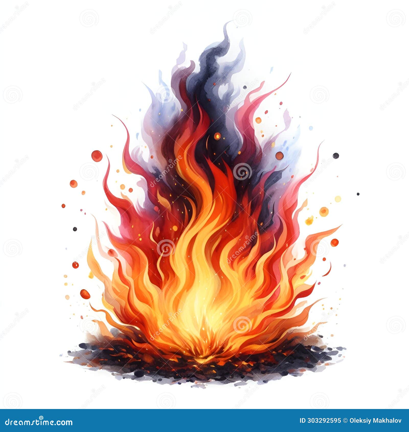 Watercolor Paint Hot Fire Burn Illustration Stock Illustration ...