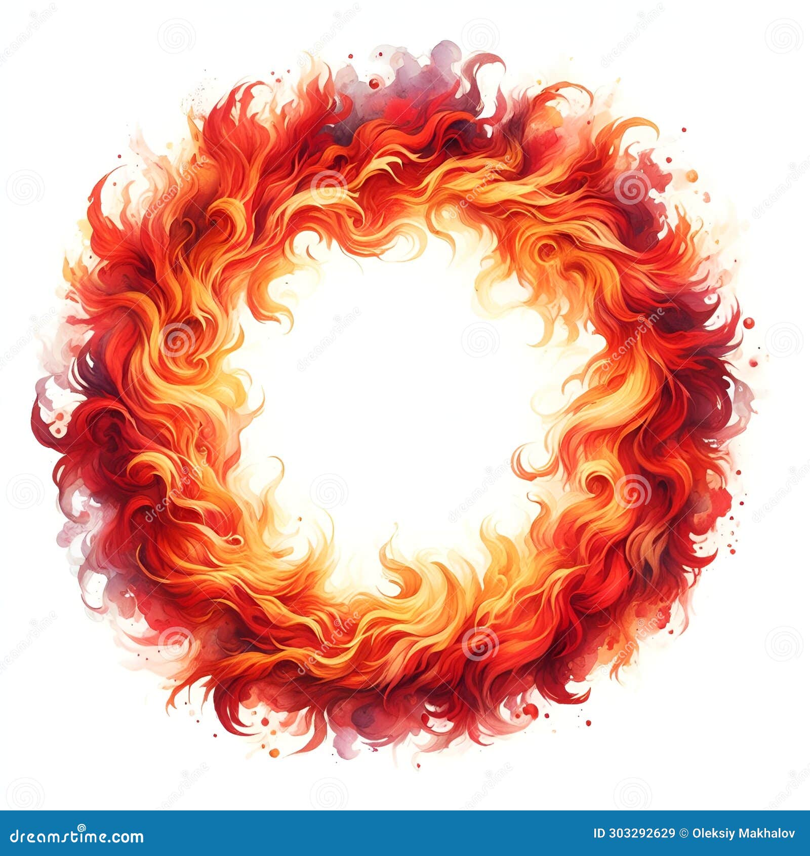Watercolor Paint Hot Fire Burn Round Frame Illustration Stock ...