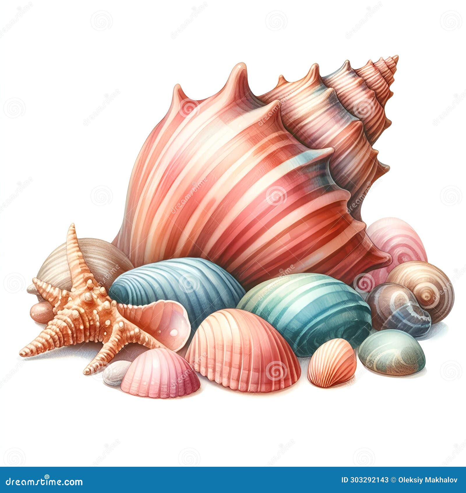 Watercolor Paint Ocean Shell with Pearl Illustration Stock Image ...