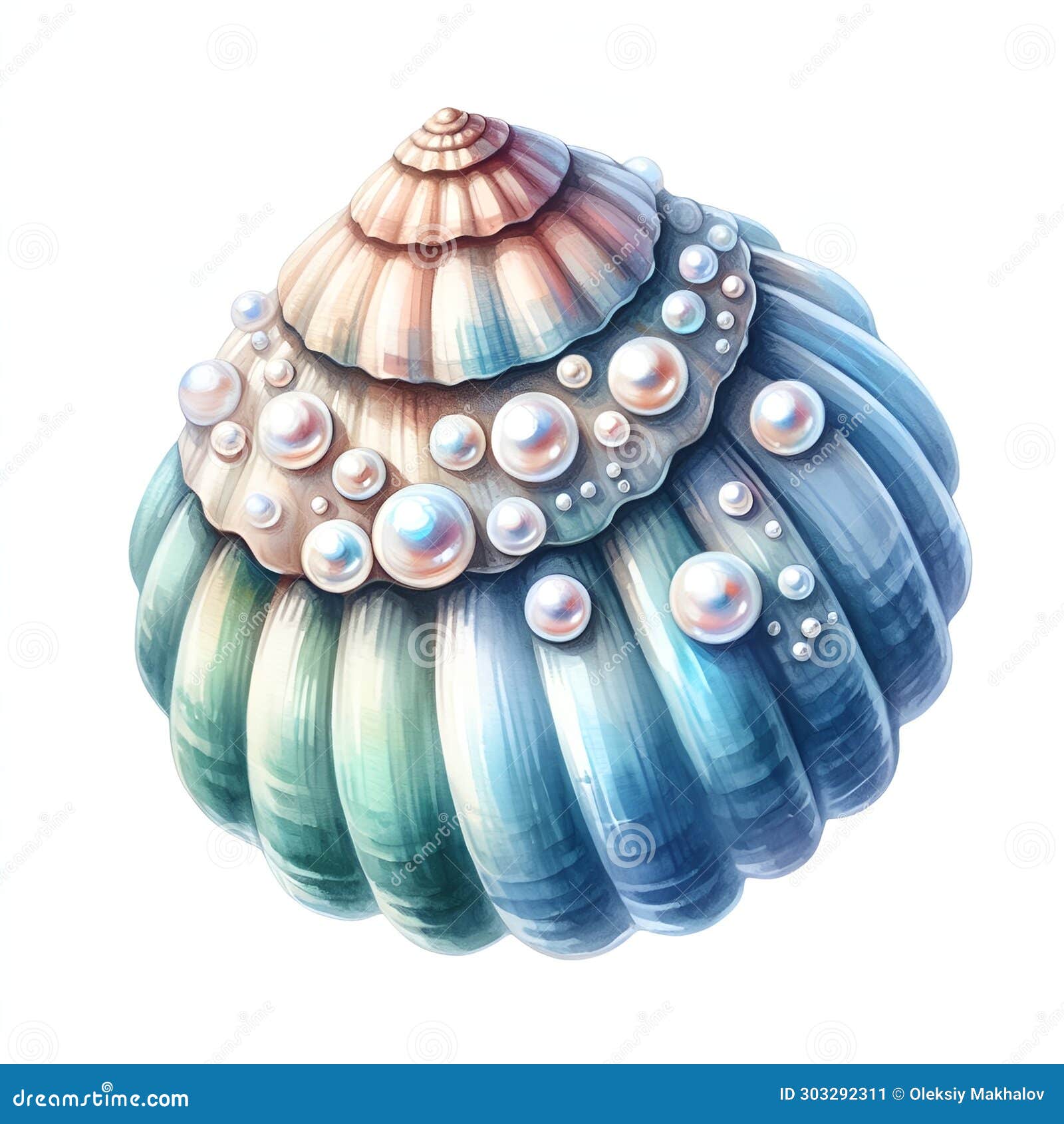 Watercolor Paint Ocean Shell with Pearl Illustration Stock Illustration ...