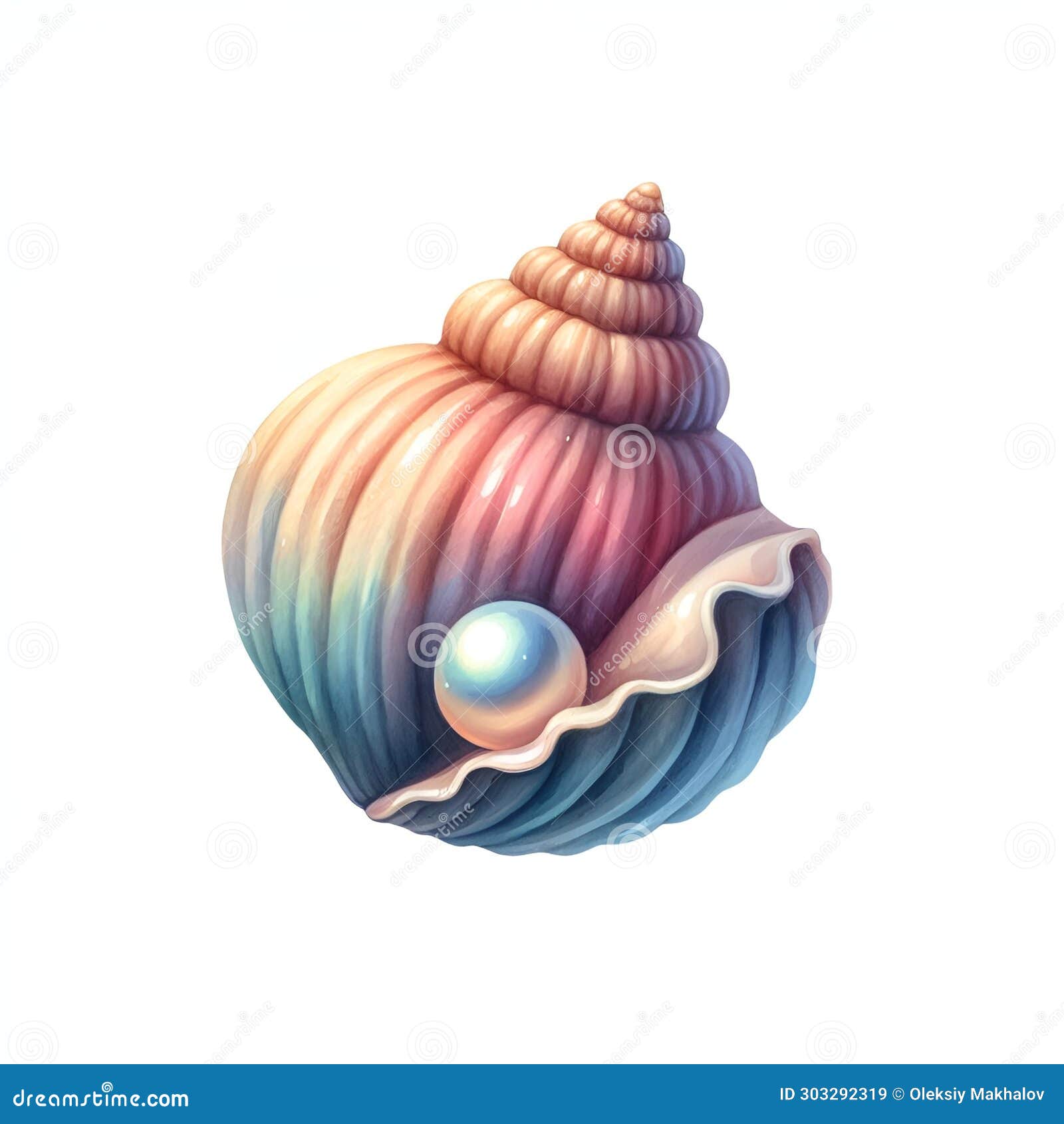Watercolor Paint Ocean Shell with Pearl Illustration Stock Illustration ...