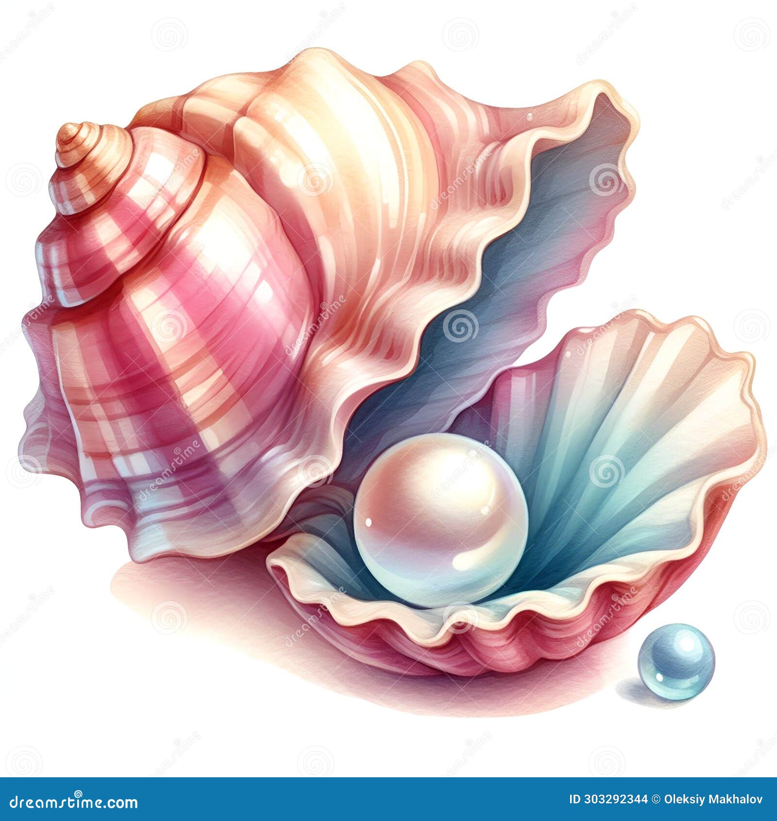 Watercolor Paint Ocean Shell with Pearl Illustration Stock Illustration ...