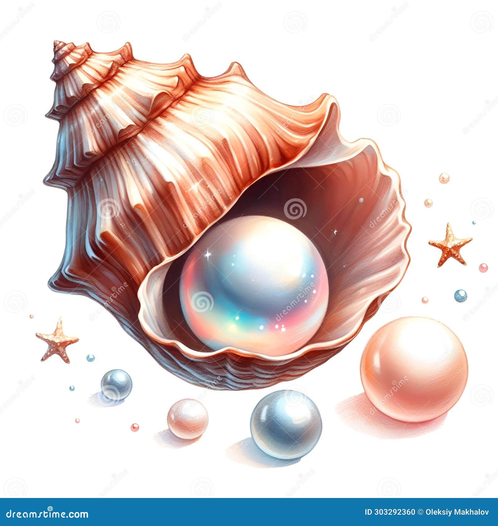 Watercolor Paint Ocean Shell with Pearl Illustration Stock Illustration ...