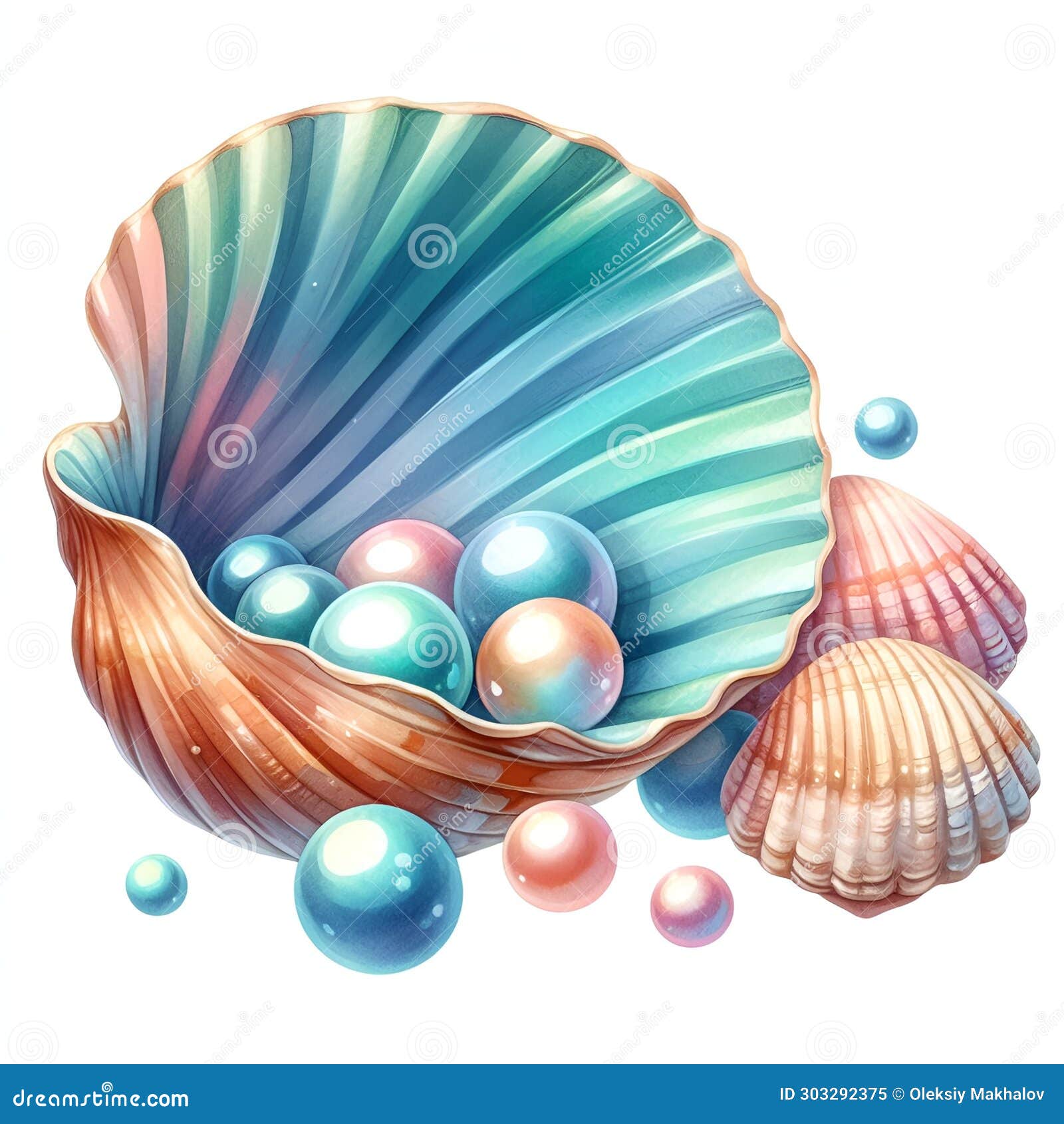 Watercolor Paint Ocean Shell with Pearl Illustration Stock Illustration ...