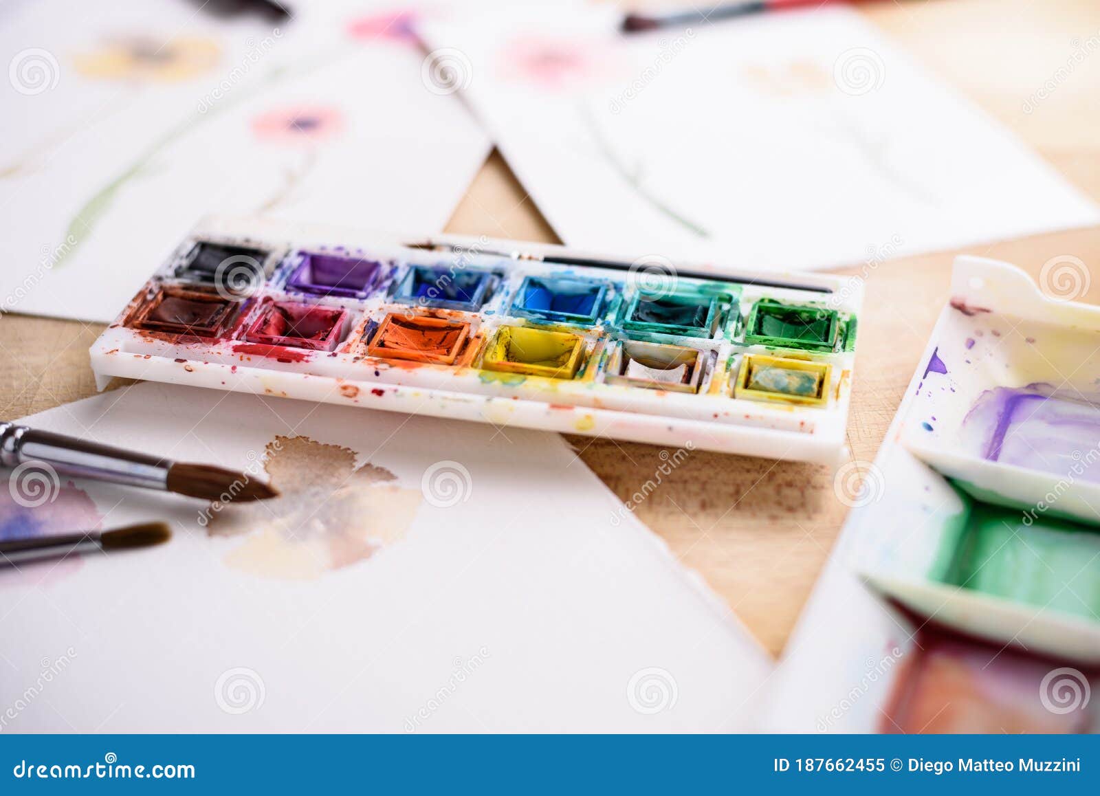Watercolor paint palette stock image. Image of creativity - 187662455