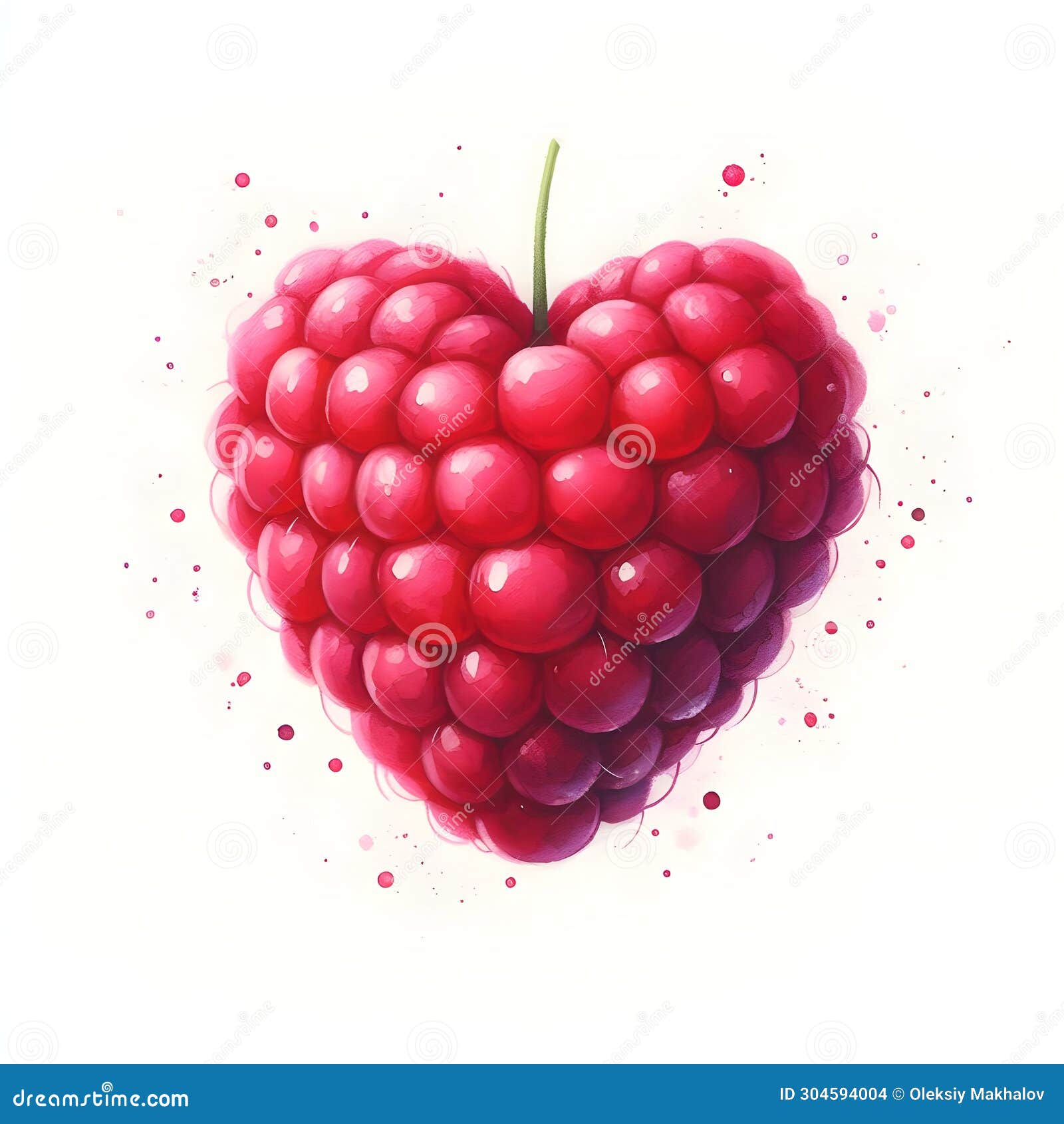 Watercolor Paint Raspberry Heart Shape on White Love Symbol Stock ...