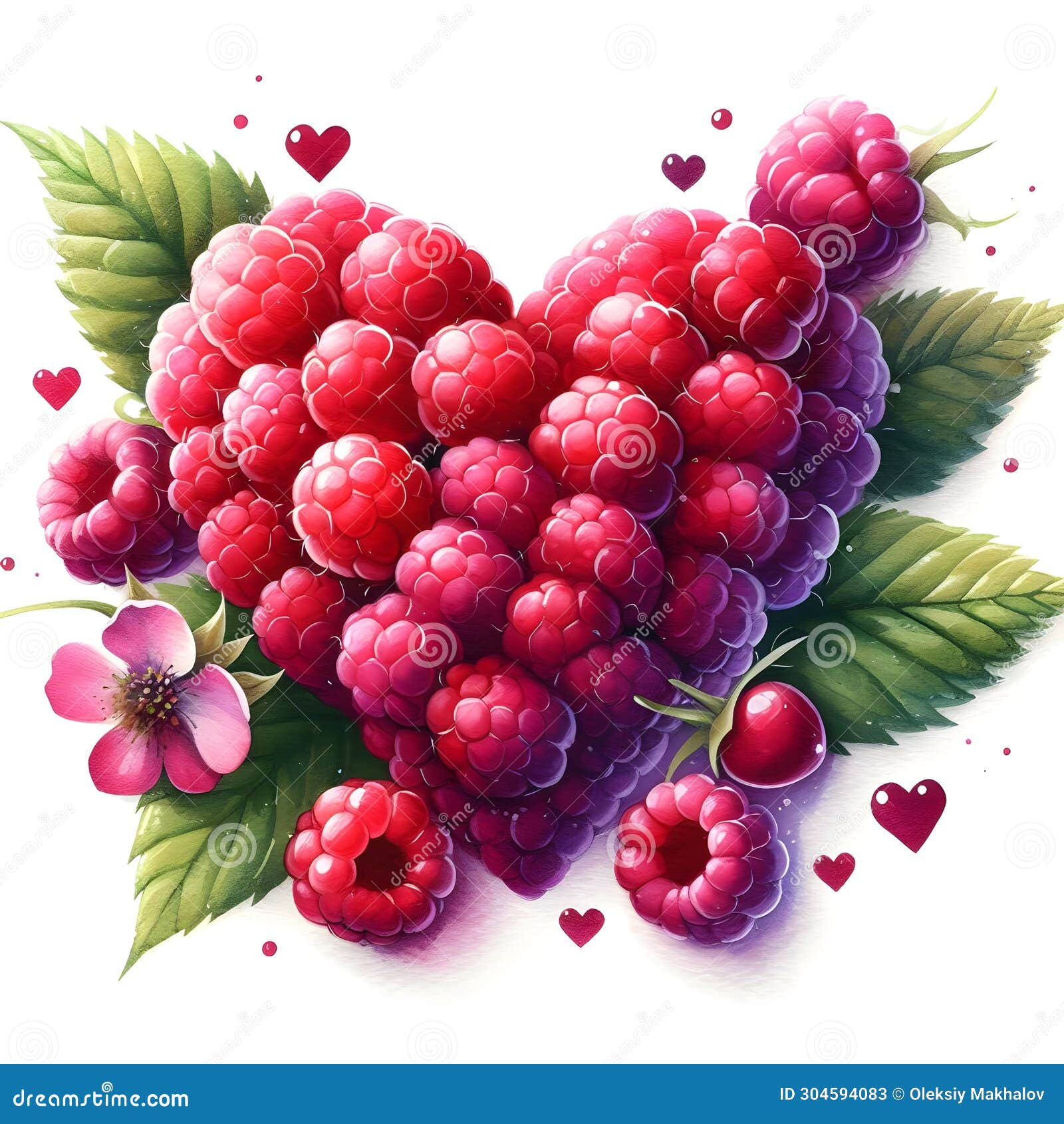 Watercolor Paint Raspberry Heart Shape on White Love Symbol Stock ...