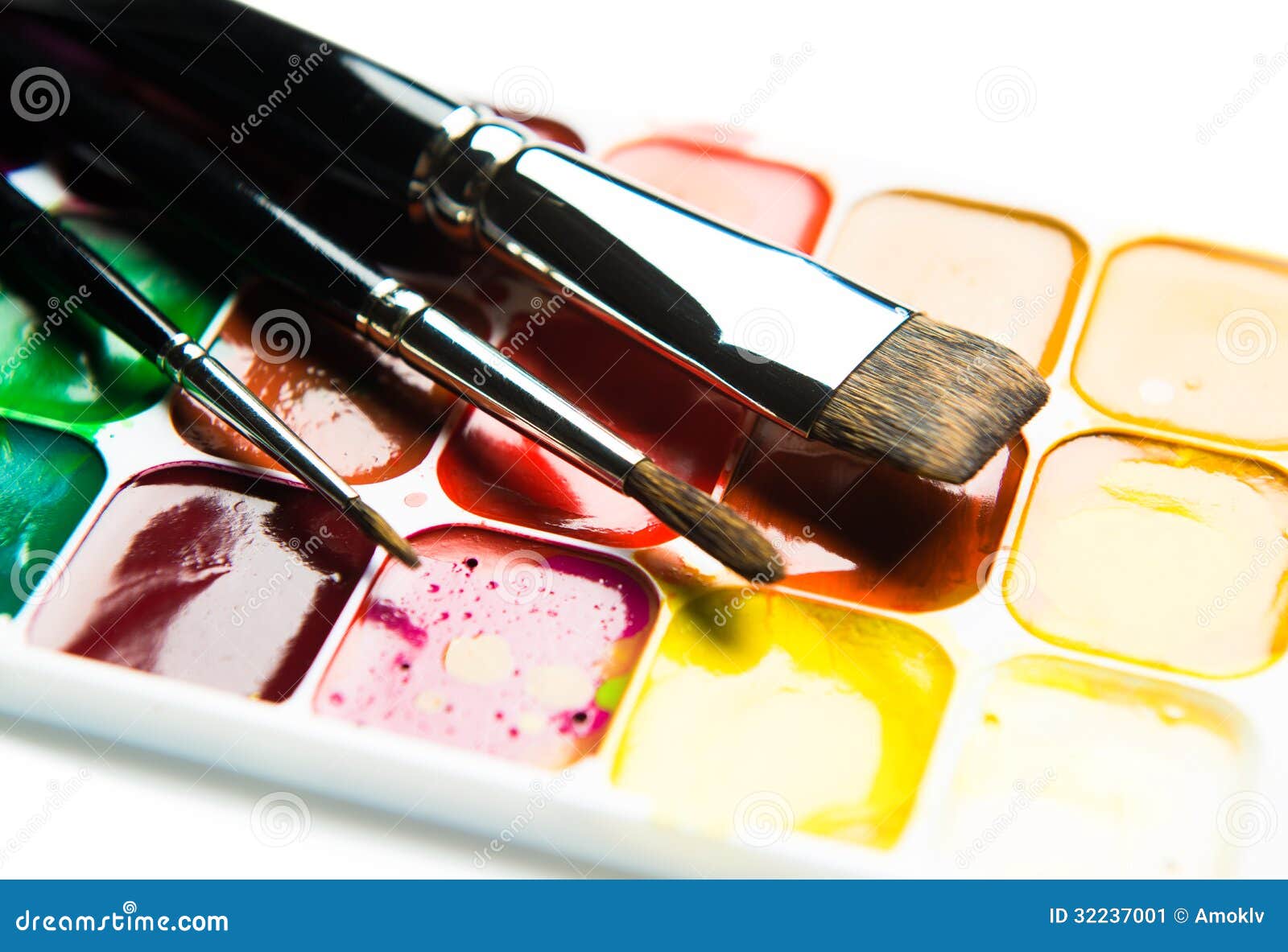 Watercolor Paintbox and Paintbrushes Stock Image - Image of colors ...