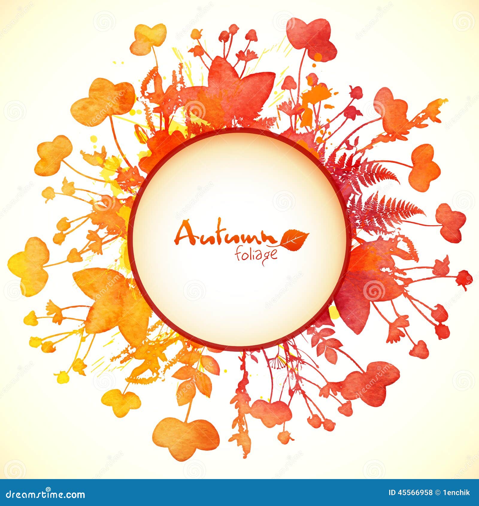 Watercolor Painted Autumn Leaves Circle Banner Stock Vector ...