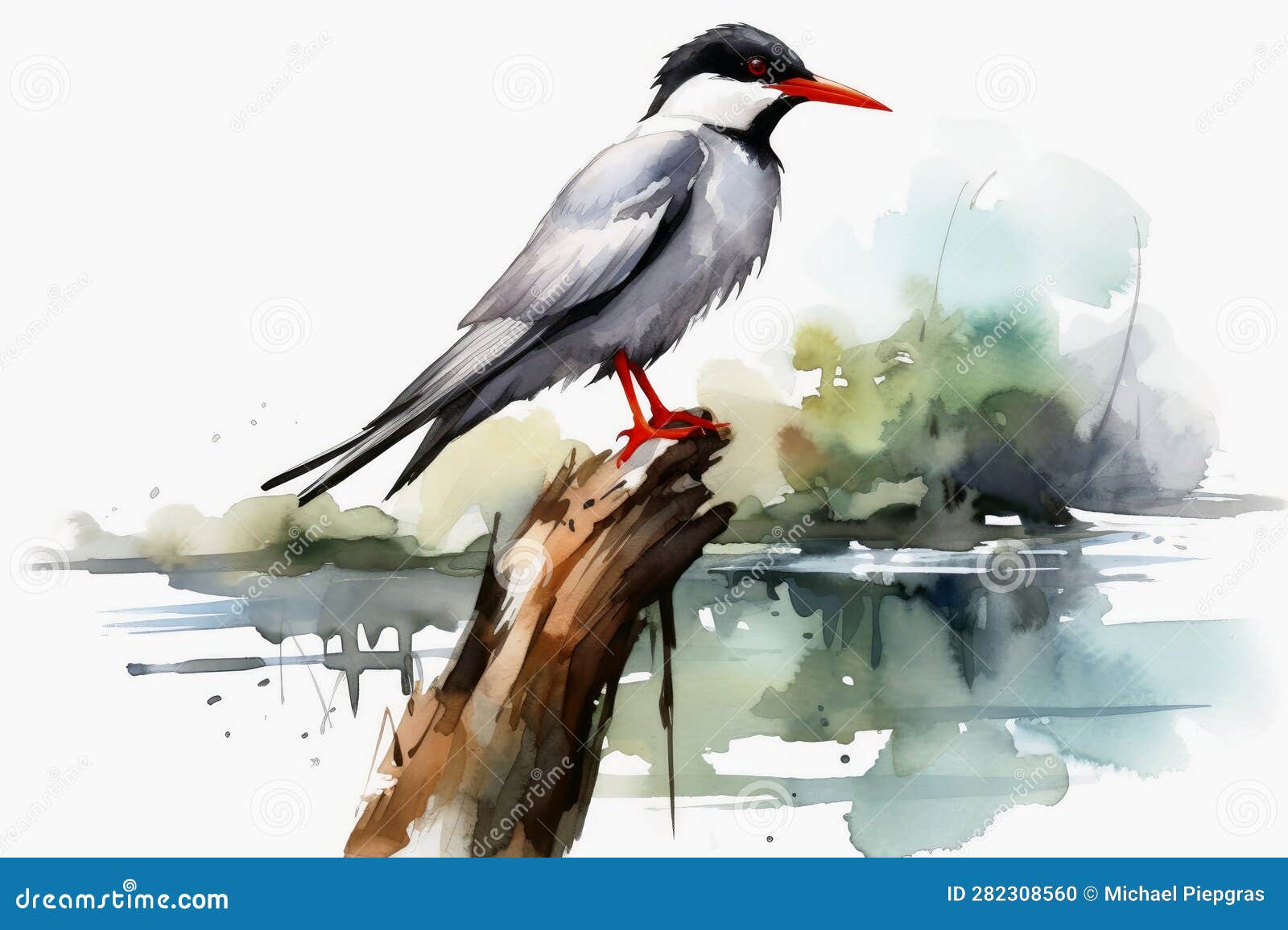 Watercolor Painted Common Tern on a White Background Stock Illustration ...