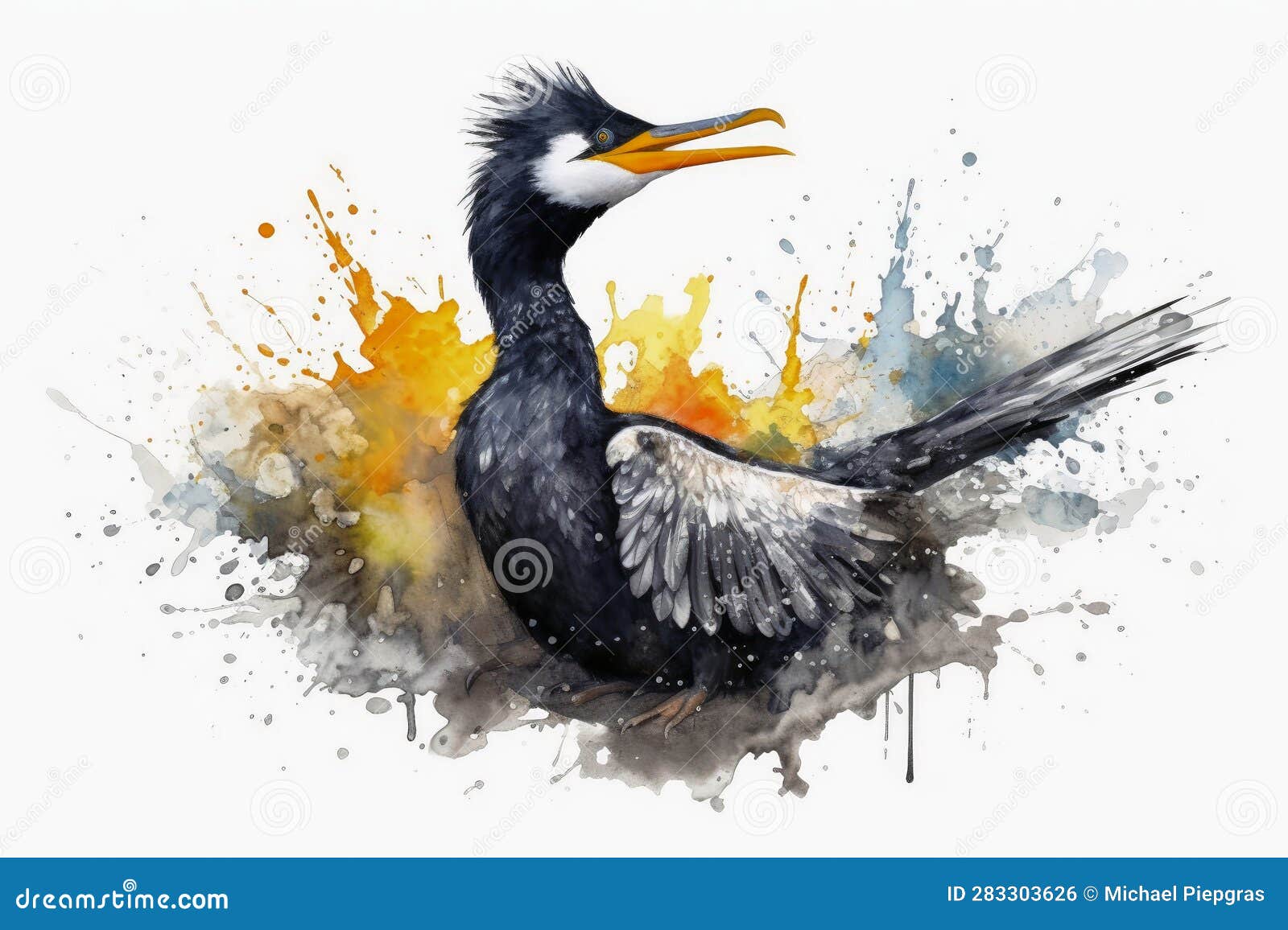 Watercolor Painted Cormorant on a White Background Stock Illustration ...