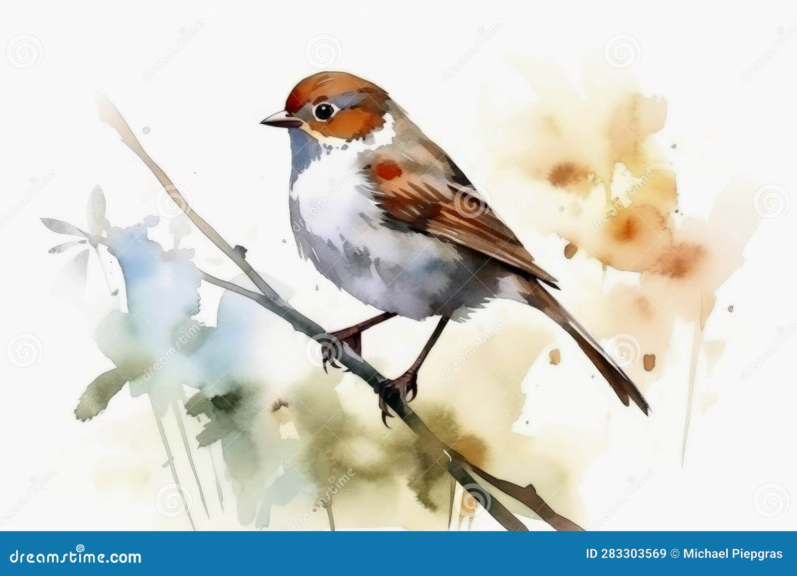 Watercolor Painted Field Sparrow on a White Background Stock ...