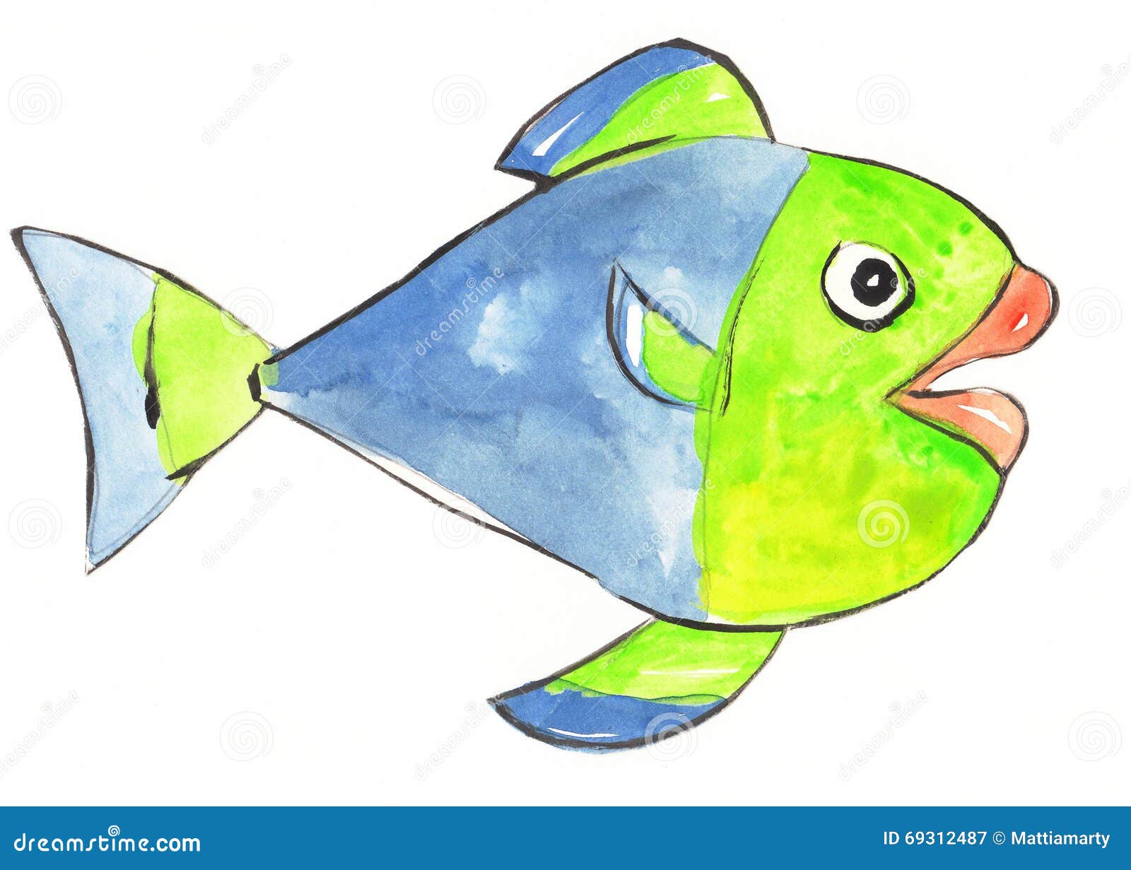Watercolor painted fish stock illustration. Illustration of fishing ...
