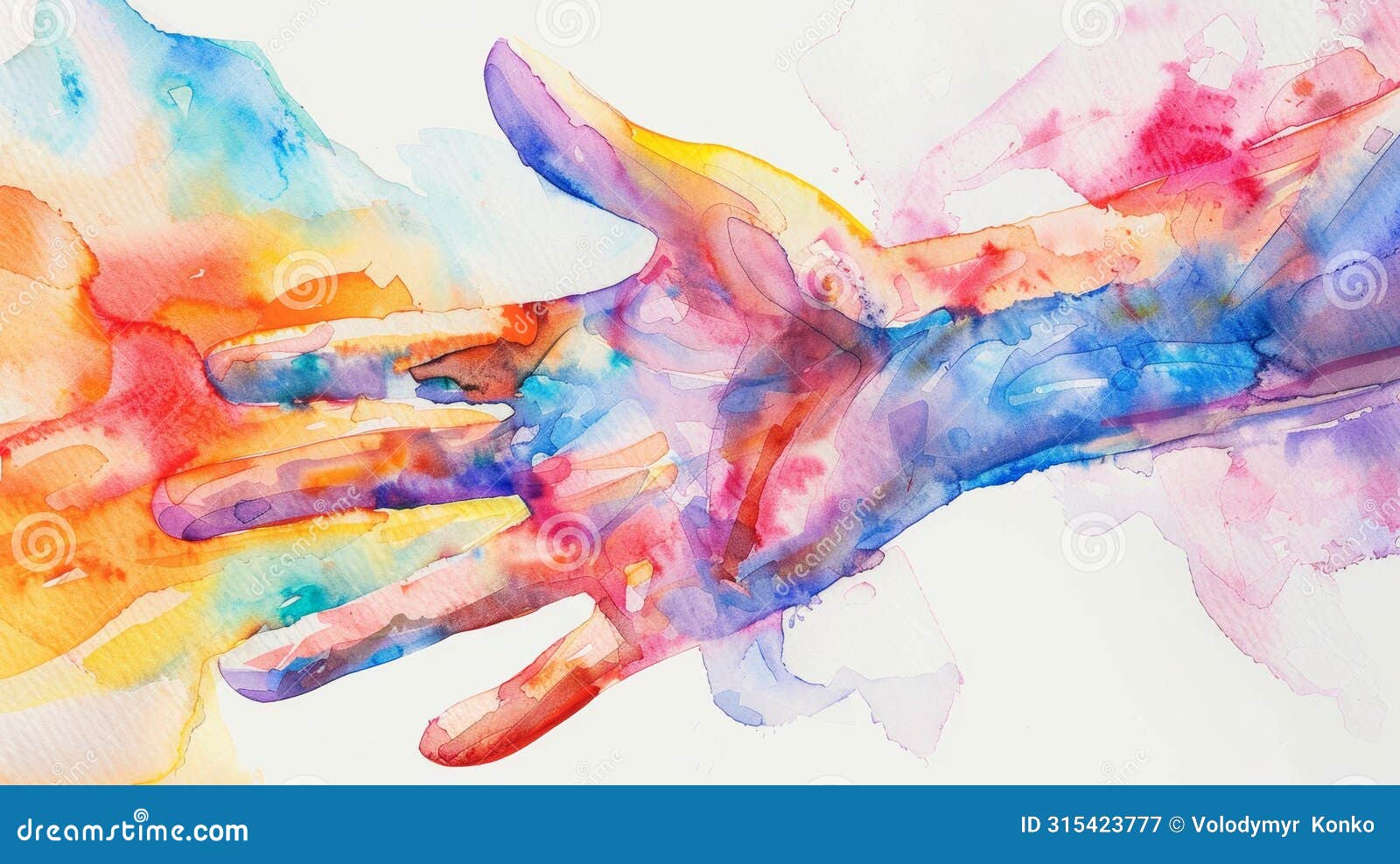 Watercolor Painted Hands in a Vibrant Splash of Colors Stock Image ...