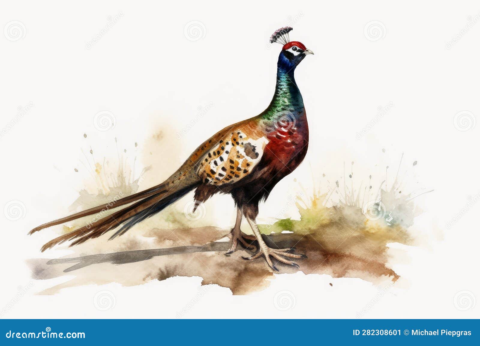 Watercolor Painted Hunting Pheasant on a White Background Stock ...