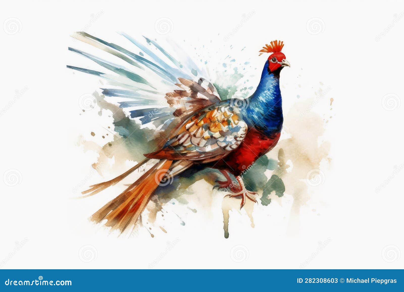 Watercolor Painted Hunting Pheasant on a White Background Stock ...