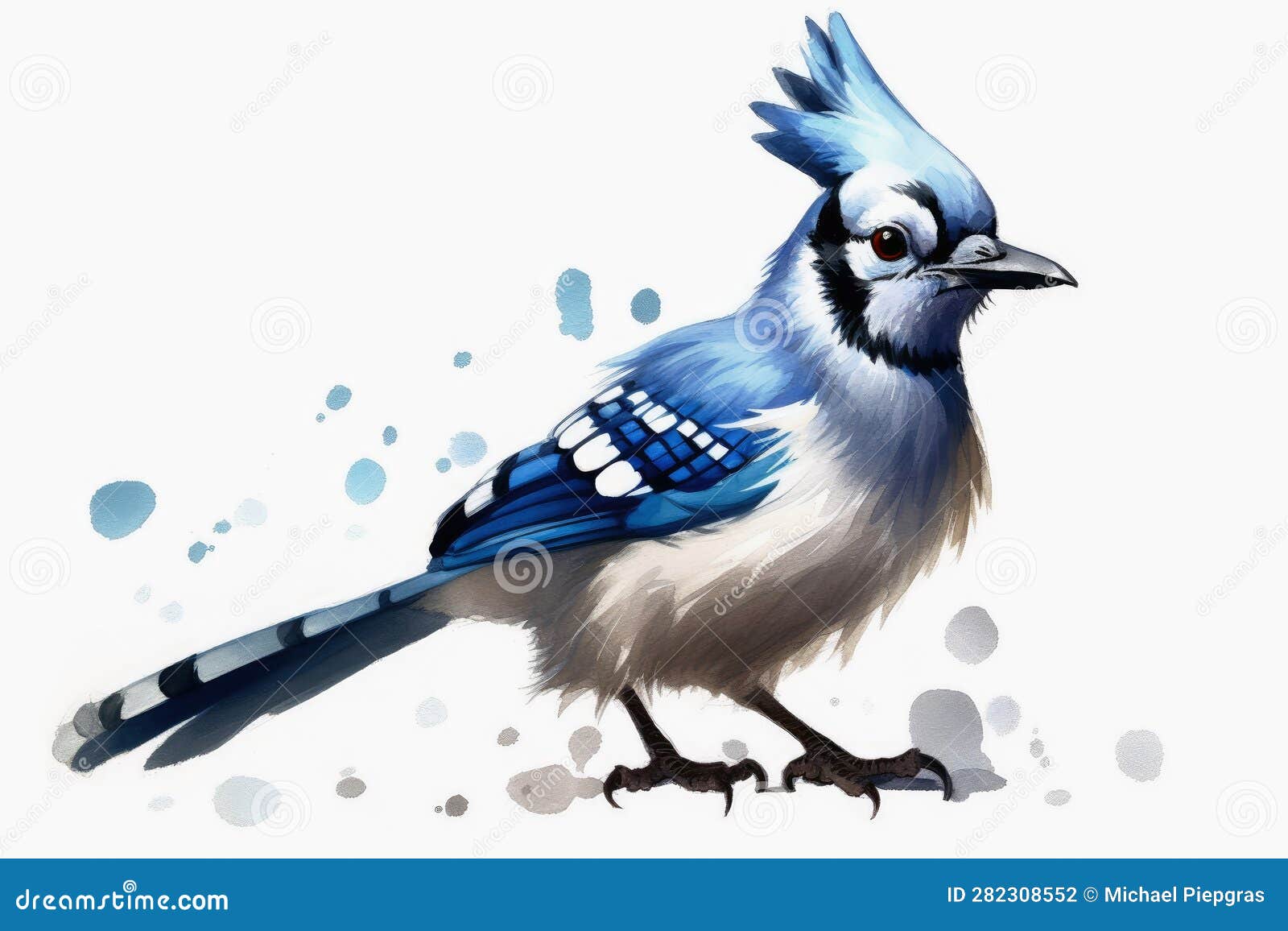 Watercolor Painted Jay Bird on a White Background Stock Illustration ...