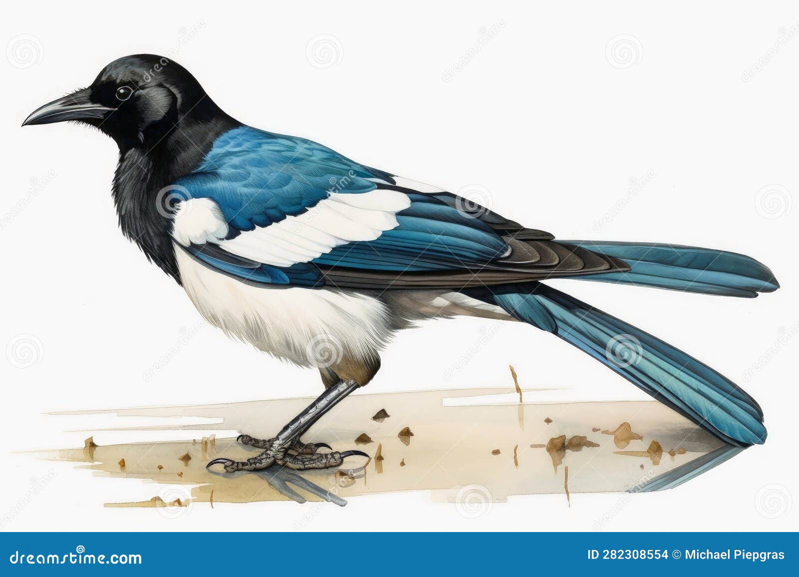 Watercolor Painted Magpie on a White Background Stock Illustration ...