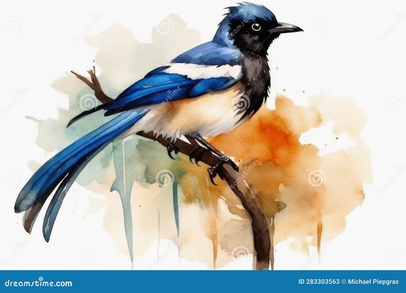 Watercolor Painted Magpie on a White Background Stock Illustration ...