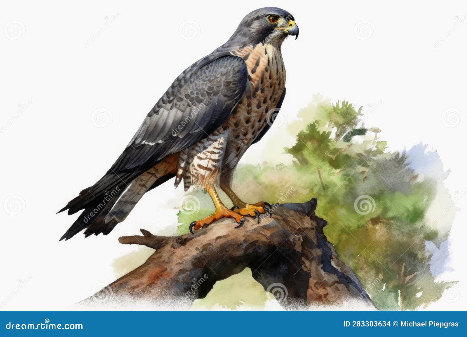 Watercolor Painted Merlin Hawk on a White Background Stock Illustration ...