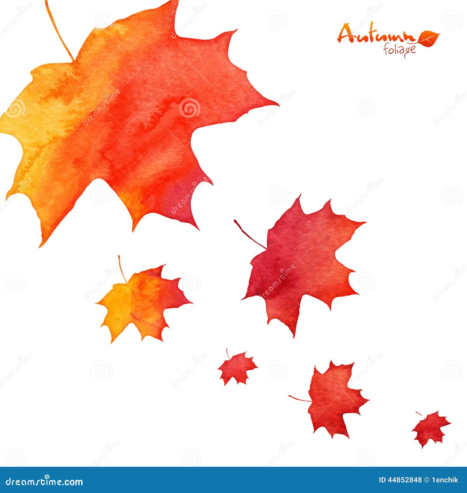 Watercolor Painted Orange Maple Leaves Fall Stock Vector - Illustration ...