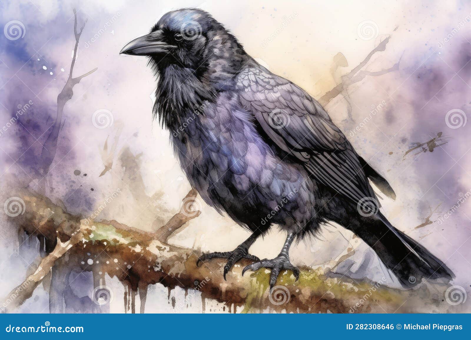 Watercolor Painted Raven Crow on a White Background Stock Illustration ...