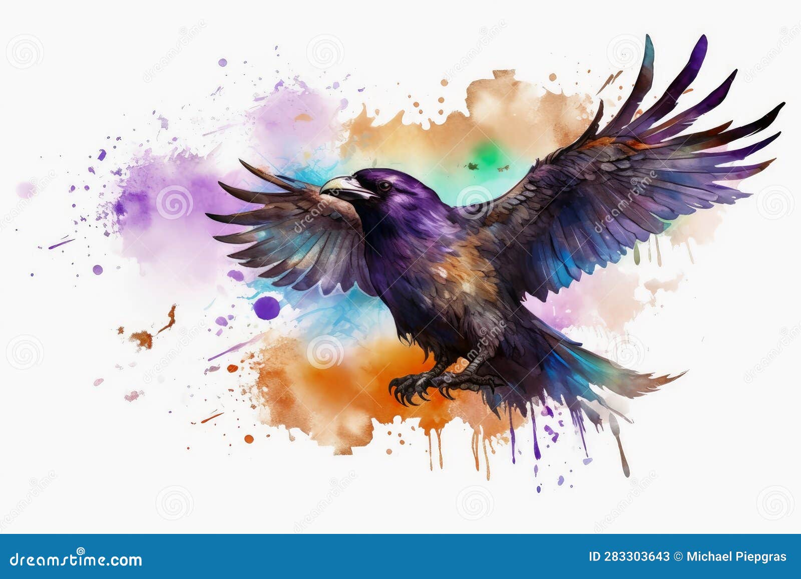 Watercolor Painted Raven Crow on a White Background Stock Illustration ...