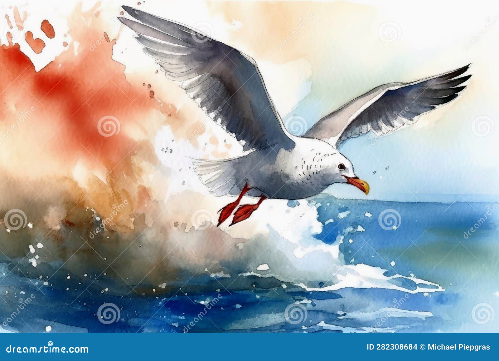 Watercolor Painted Silver Gull on a White Background Stock Illustration ...