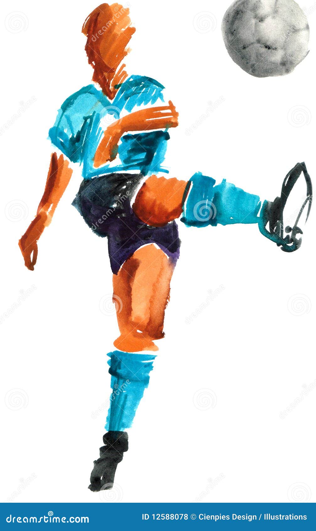 Watercolor Painted Soccer Player Stock Illustration - Illustration of ...