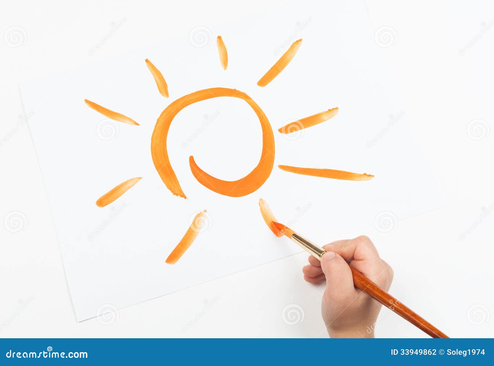 Watercolor Painted Sun and Hand with Brush Stock Illustration ...