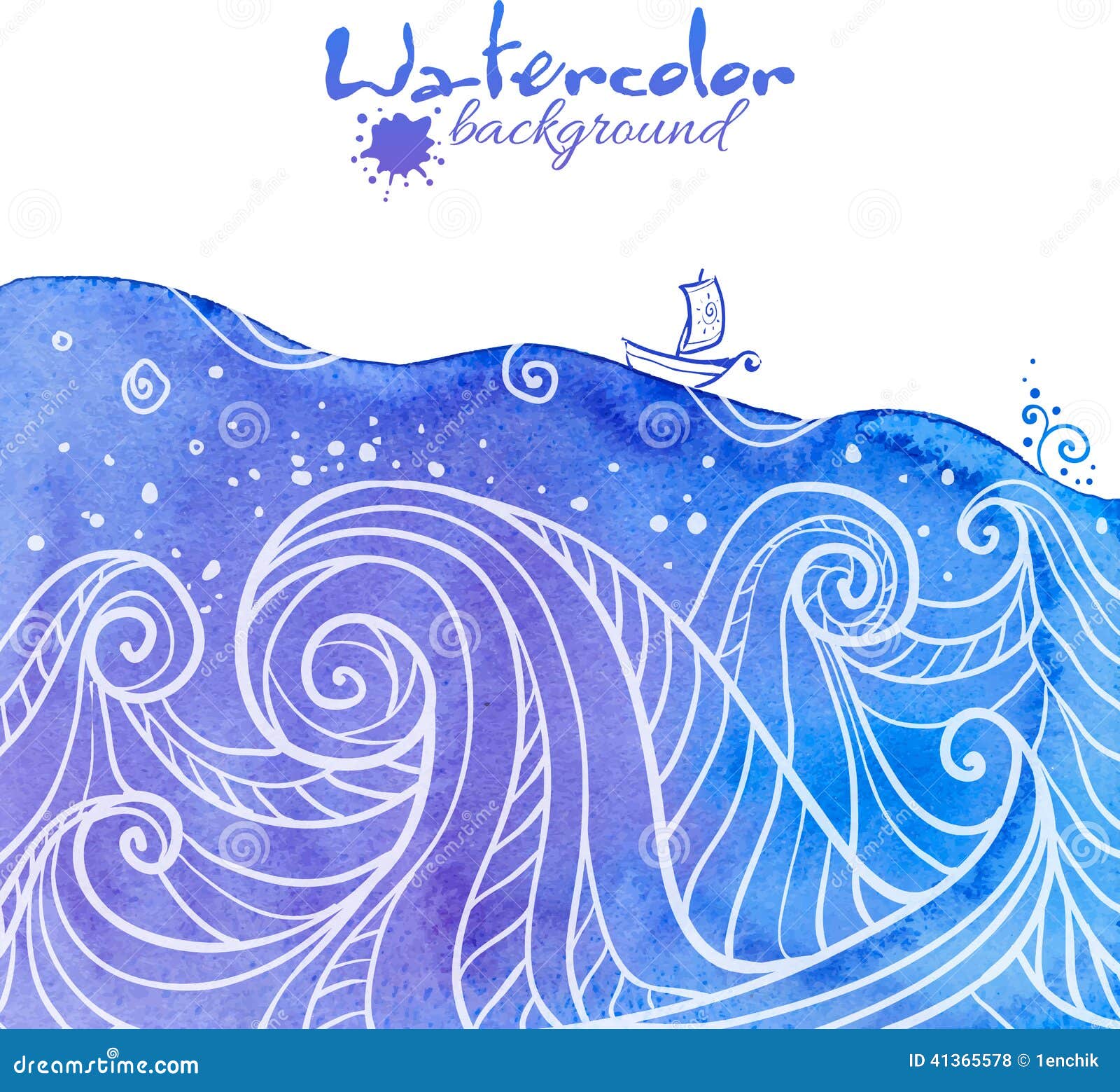 Watercolor Painted Waves with Little Boat Stock Vector - Illustration ...