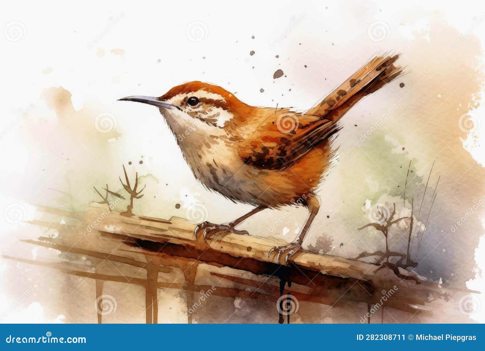 Watercolor Painted Wren Bird on a White Background Stock Illustration ...