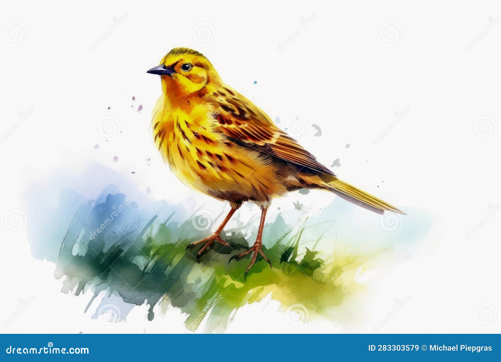Watercolor Painted Yellowhammer on a White Background Stock ...